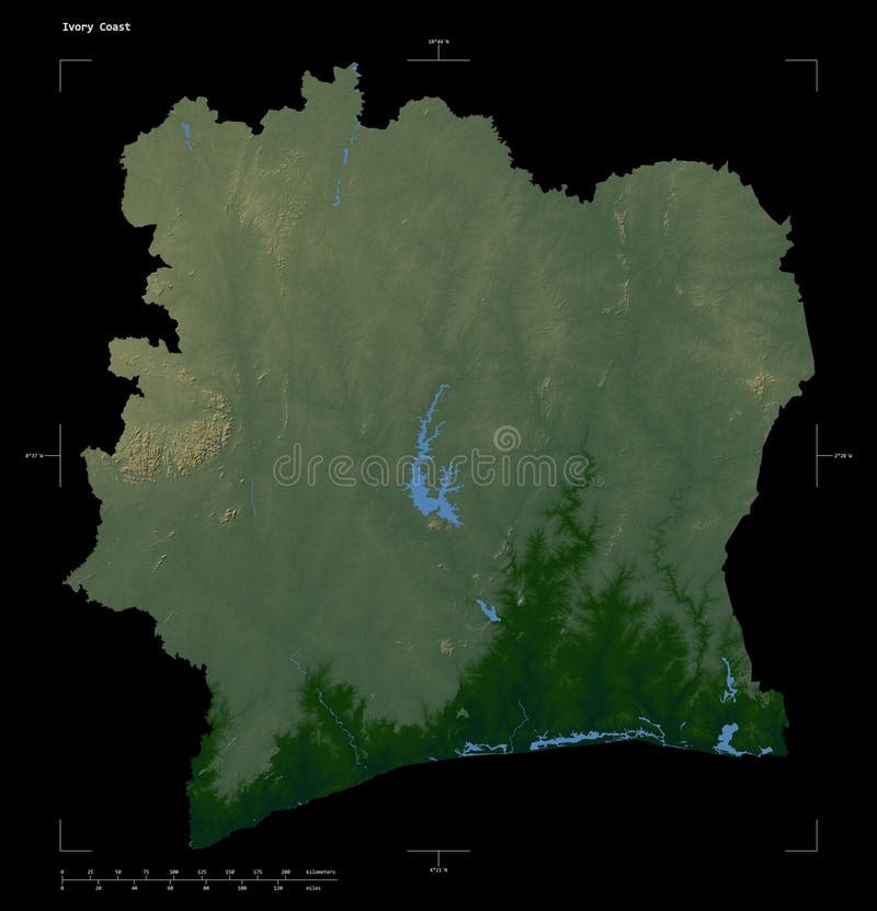 Ivory Coast Shape on Black. Physical Stock Illustration - Illustration ...