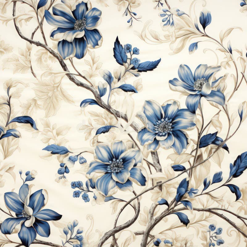 Ivory Fabric with a Blue Floral Pattern Stock Illustration ...