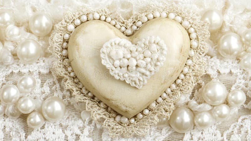 Ivory Heart Lace Pearls Wedding Invitation Design Stock Photo - Image ...
