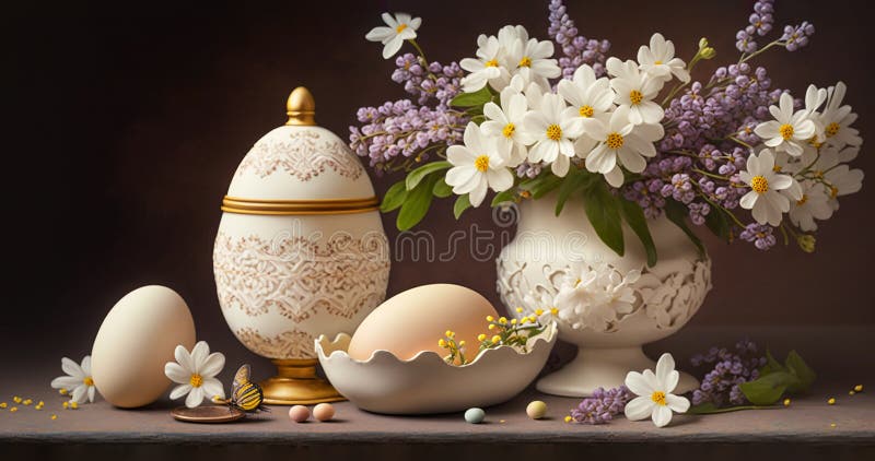 Ivory and Lilac Color Tender Easter Composition with Tender Flowers ...