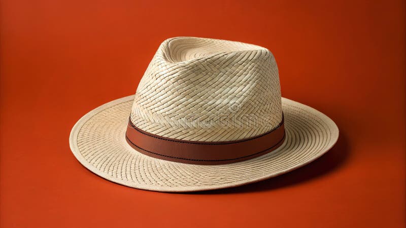Ivory Panama Hat Mockup with Solid Rust Orange Background Stock ...