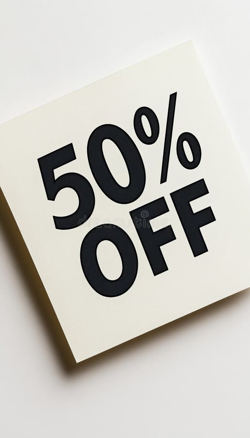 Ivory Square Note Card with 50 Off Promotion in Bold Black Text ...