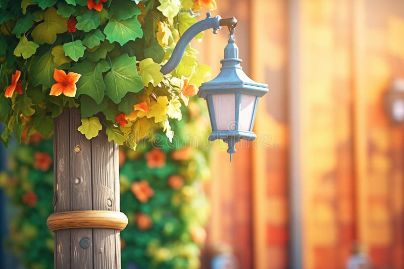 Ivy Climbing a Rustic Lamp Post Stock Illustration - Illustration of ...