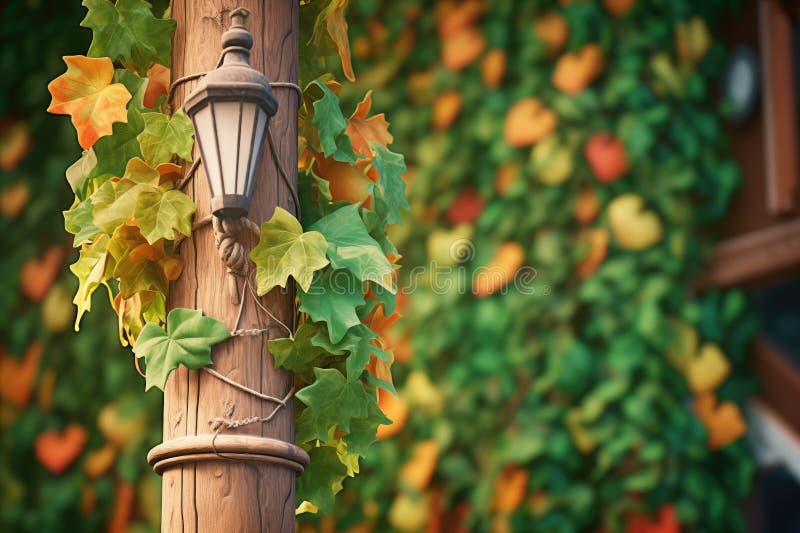 Ivy Climbing a Rustic Lamp Post Stock Illustration - Illustration of ...