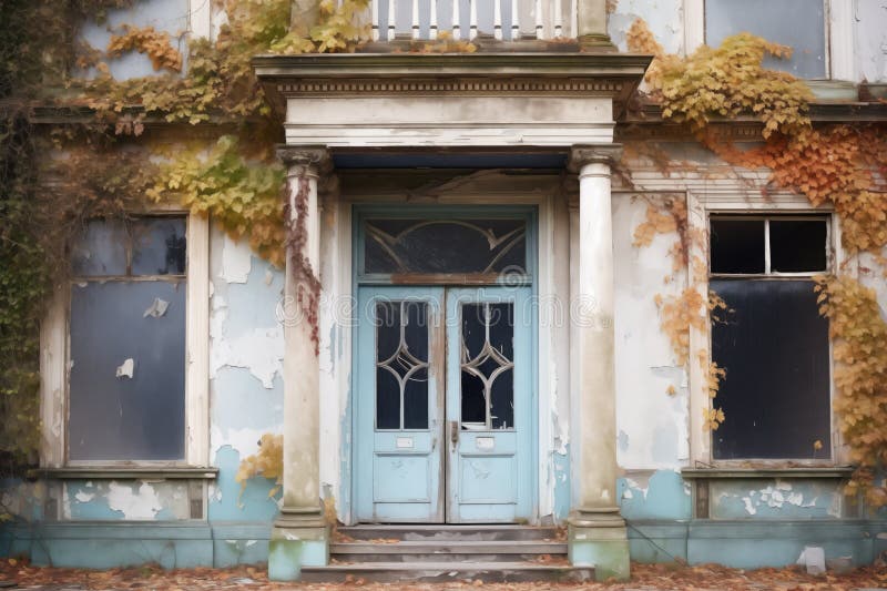 Ivy-covered Facade of a Crumbling Manor Stock Image - Image of mansion ...