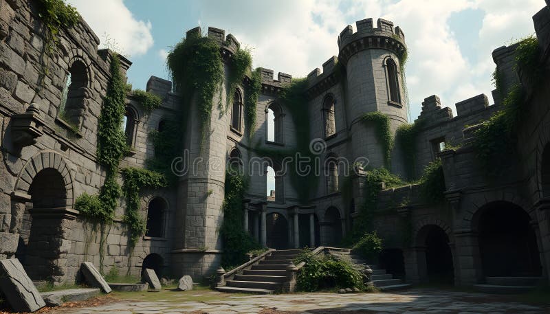 The Ivy-covered Ruins of an Ancient, Forgotten Stone Castle Stock ...