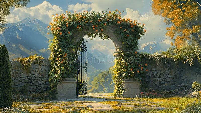Ivy-covered Stone Gate in Countryside . Stock Image - Image of castle ...