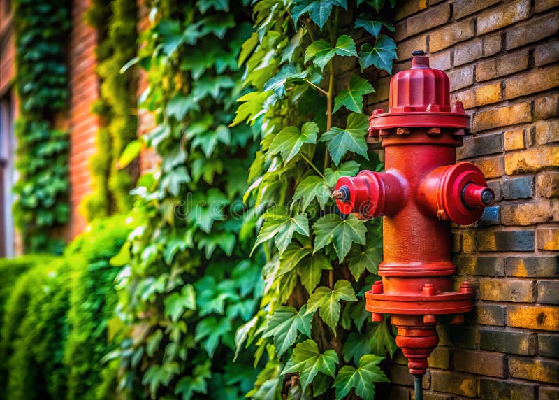IvyCovered Wall and Vertical Fire Hydrant Valve a Deep Depth of Field ...