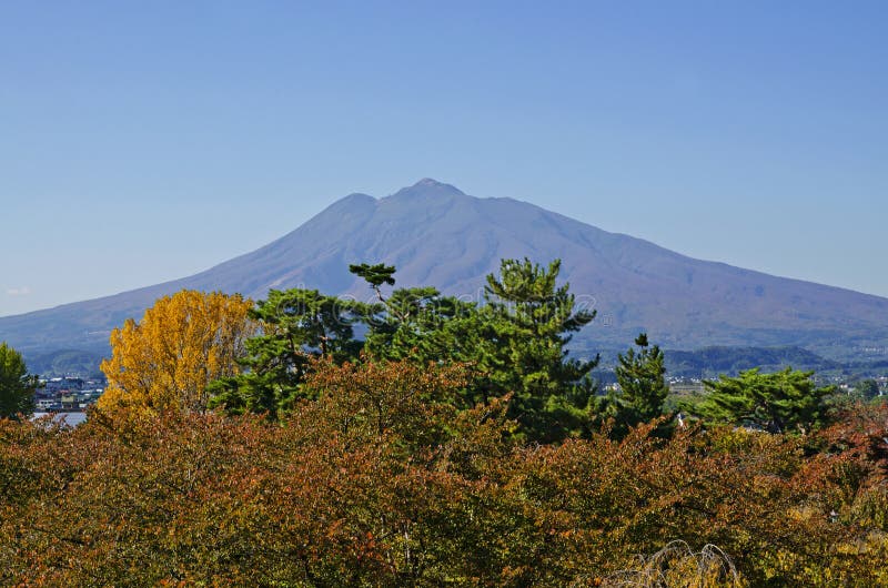 Mount Iwaki View from Hirosaki Castle Park Stock Image - Image of ...
