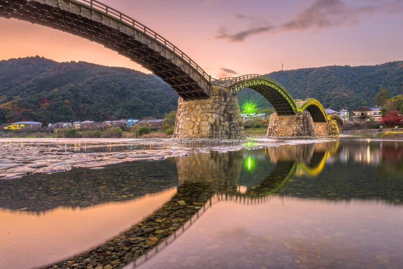 Iwakuni, Japan at Kintaikyo Bridge Over the Nishiki River a Stock Image ...