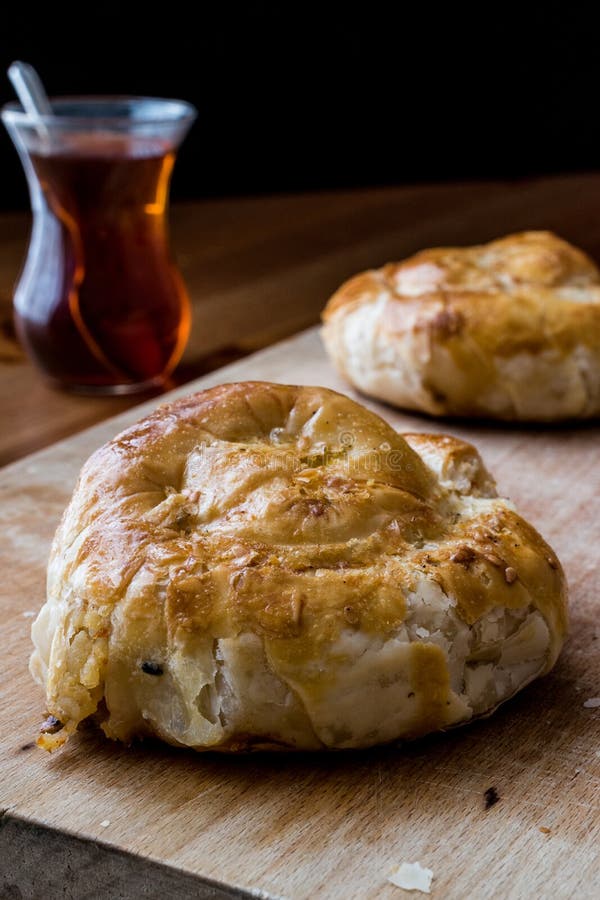 Izmir Boyoz / Round Borek with Tea Stock Photo - Image of grain, brown ...