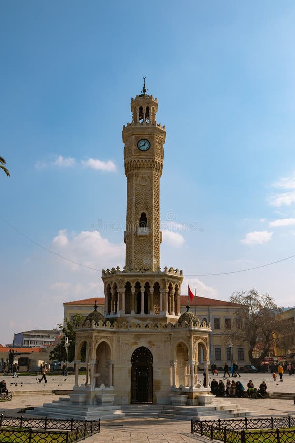 Izmir Clock Tower with People. Vertical Photo of Clock Tower Editorial ...