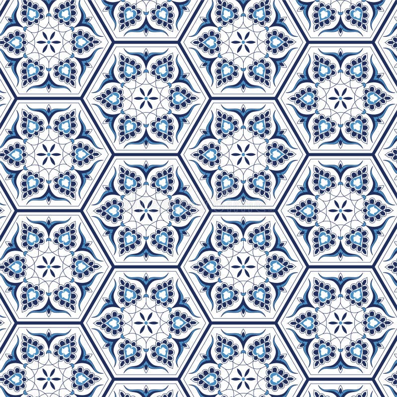 Iznik Tile Pattern with Leaf Motif in a Hexagonal Frame Stock Vector ...