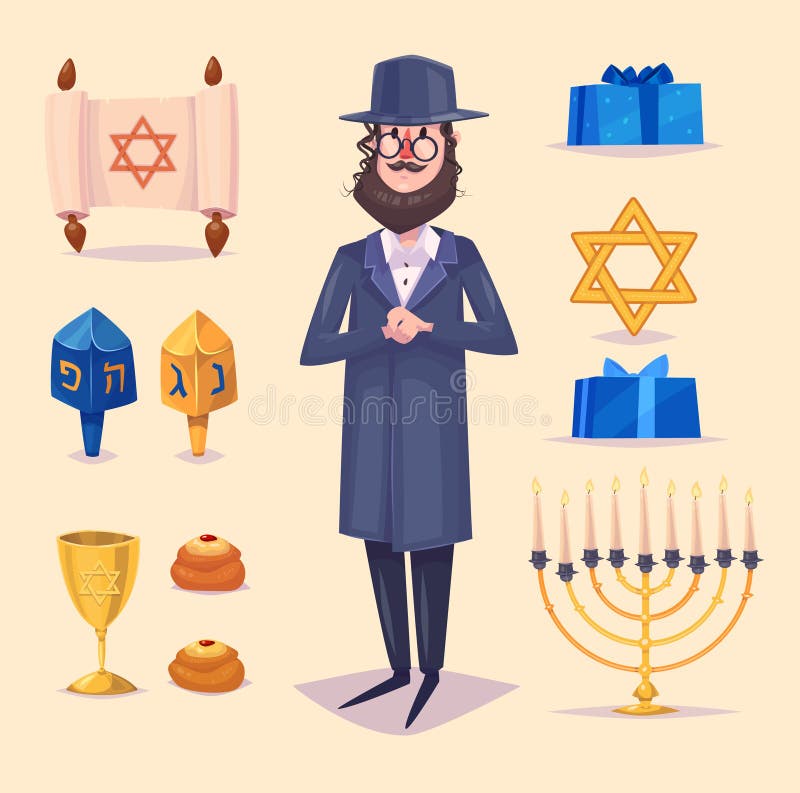 Traditionelle Chanukka-Elemente Auf Rolle, Vektor-Illustration Vektor ...