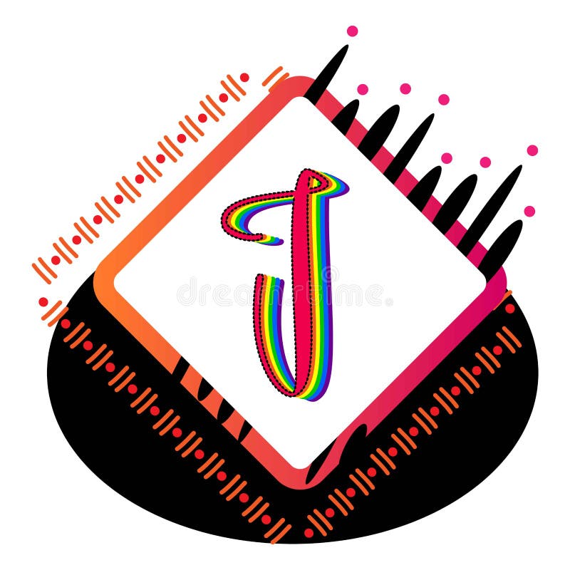 J Letter. Alphabet J Sticker. Rainbow Style Character on Abstract ...