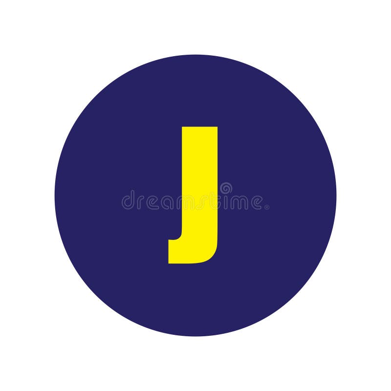 Letter J with Yellow Impact Font in Dark Blue Circle Stock Vector ...