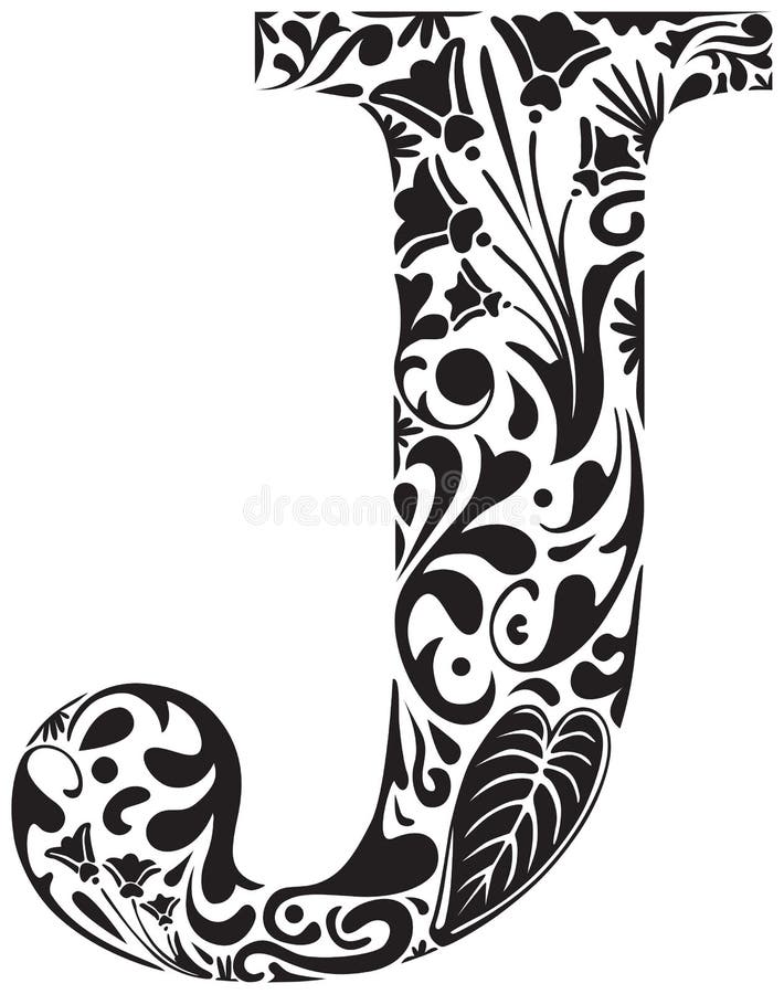 J floral ilustración del vector. Ilustración de silueta - 111259747
