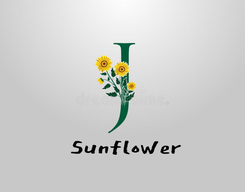 J Letter with Sunflower Vector Design. Flower Plant J Logo Icon Stock ...
