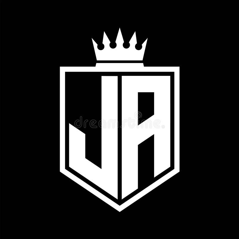JA Logo Monogram Bold Shield Geometric Shape with Crown Outline Black ...