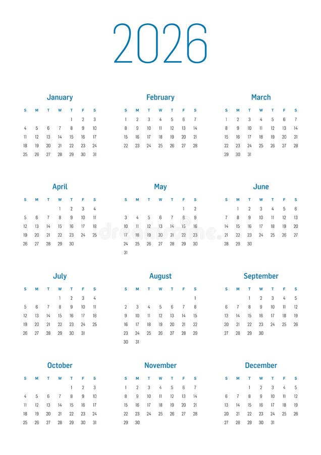Jaarkalender voor 2026 vector illustratie. Illustration of affiche ...
