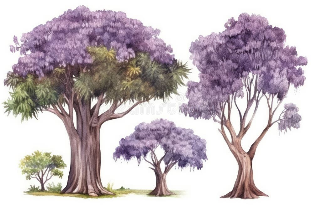 Jacaranda Trees Forest Collection . Stock Illustration - Illustration ...