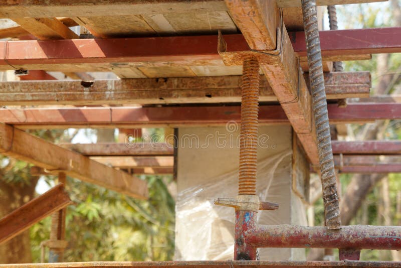 Jack Base in Construction Site. Base for Supporting Beam Weight. Stock ...