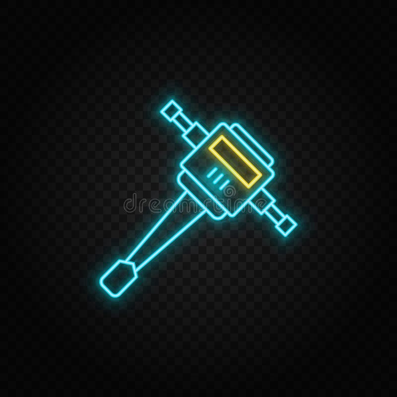 Jack Hammer, Building. Blue and Yellow Neon Vector Icon Stock ...