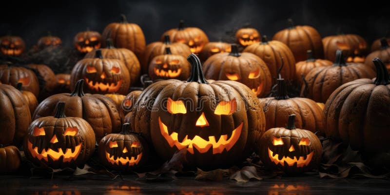 Jack-o-lantern Concept Art for Halloween. Grinning Pumpkins in October Stock Illustration ...