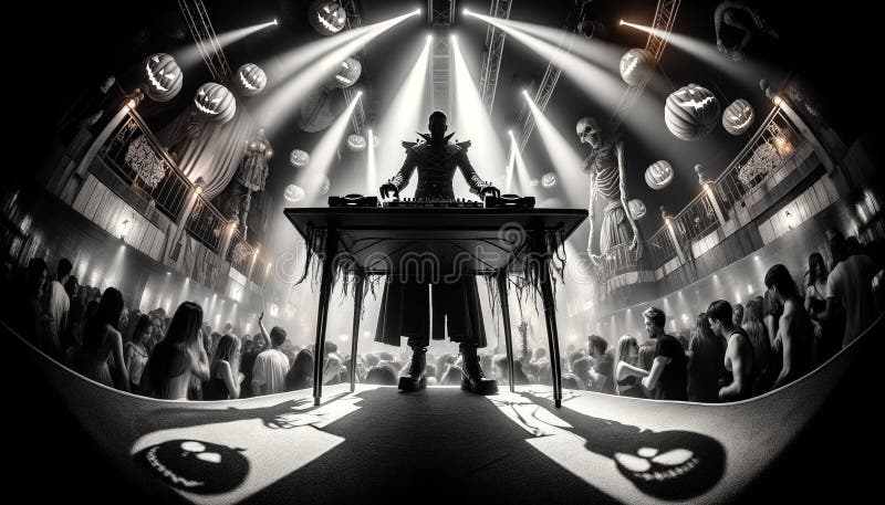 Jack-o-lantern DJ Ignites the Halloween Bash from Above Stock Image ...