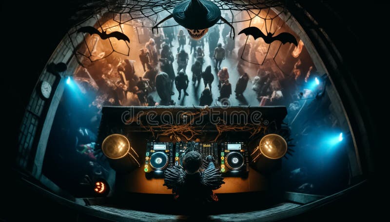 Jack-o-lantern DJ Ignites the Halloween Bash from Above Stock Image ...