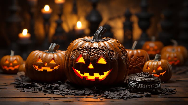 Halloween Jack-o-lantern Illuminated Pumpkins Stock Illustration ...