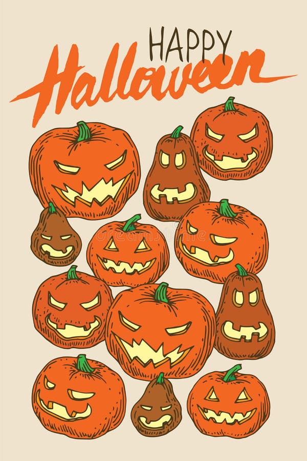 Jack-o-lantern. Pumpkins Halloween Greeting Card Stock Vector ...