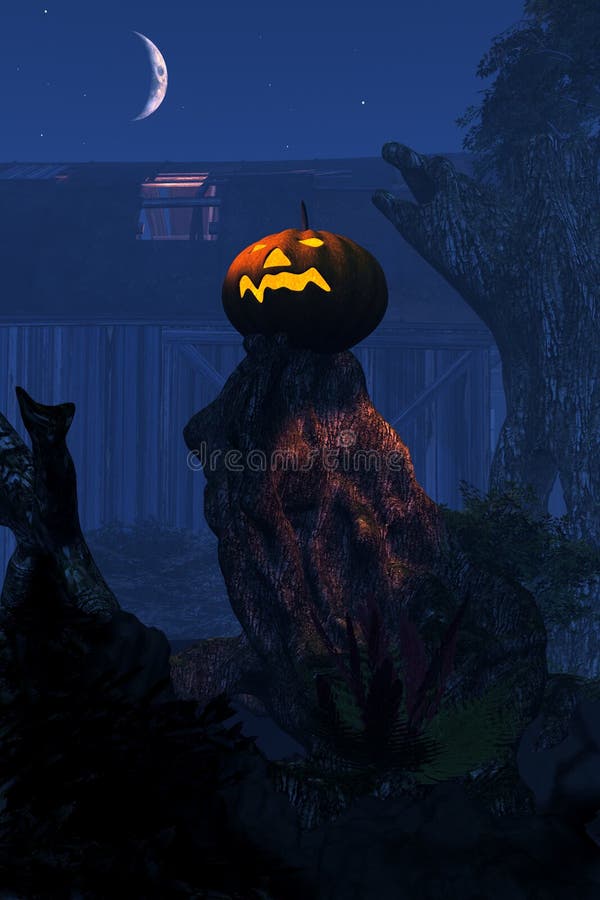 Jack O Lantern on a Tree Stump Stock Illustration - Illustration of ...