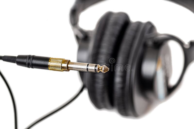 Jack Plug Close-up and Headphone. Isolated on White Stock Photo - Image ...