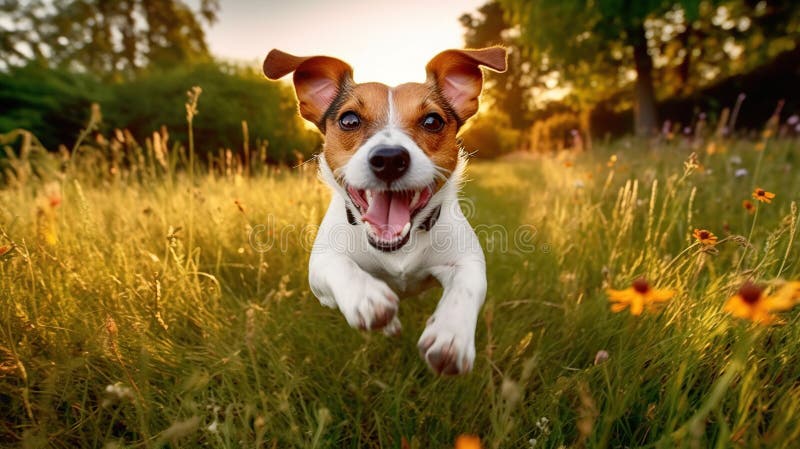 Jack Russell Terrier Dog Running on Grass Generative AI Stock Photo ...