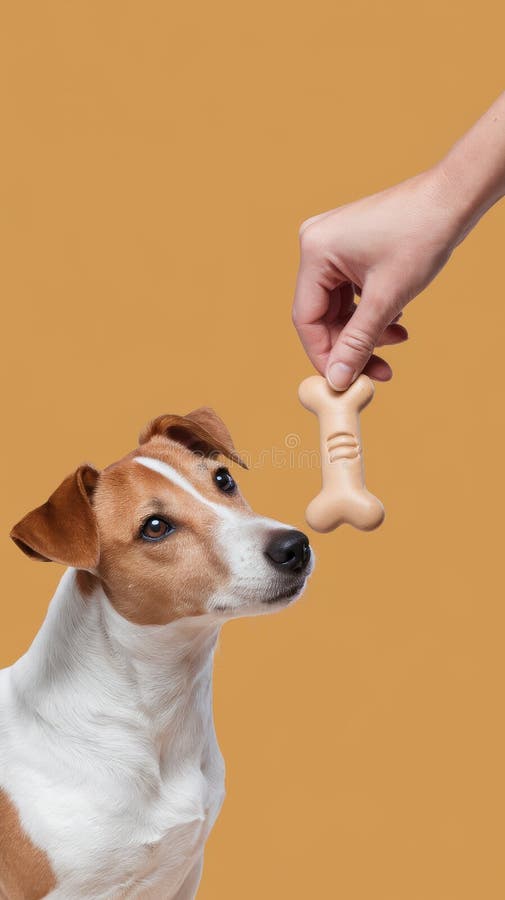 Jack Russell Terrier Looking Up at Treat Held by Human Hand Stock ...