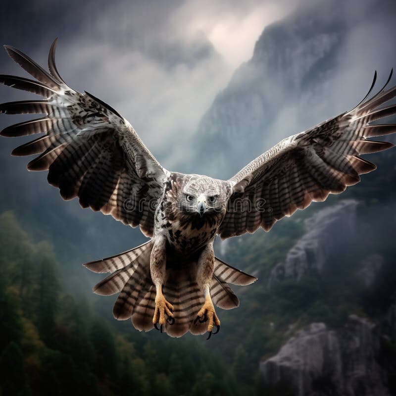 Jackal buzzard in flight stock illustration. Illustration of ...