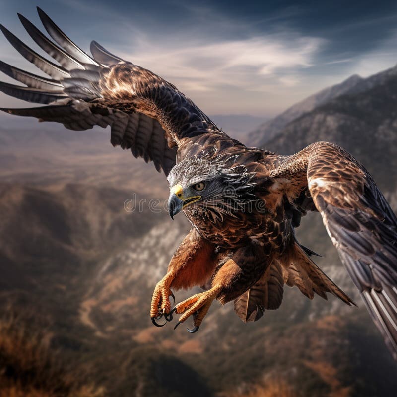 Jackal buzzard in flight stock illustration. Illustration of ...