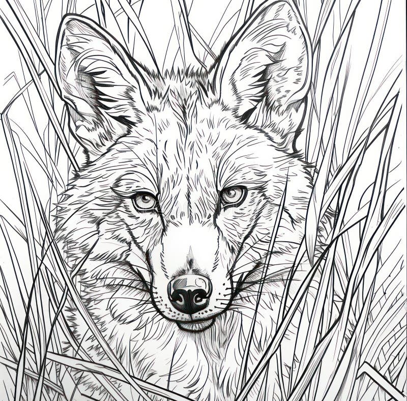 Jackal Drawing Coloring Book Page Stock Illustration - Illustration of ...