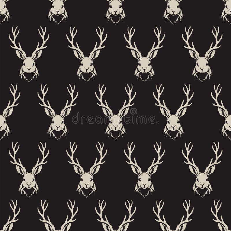 Jackalope Vector Seamless Pattern. Mythical Animal of North American ...