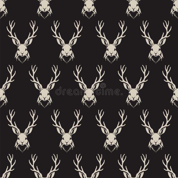 Jackalope Vector Seamless Pattern. Mythical Animal of North American ...