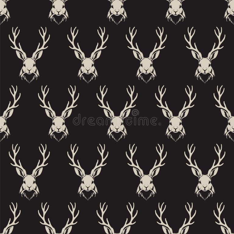 Jackalope Vector Seamless Pattern. Mythical Animal of North American ...