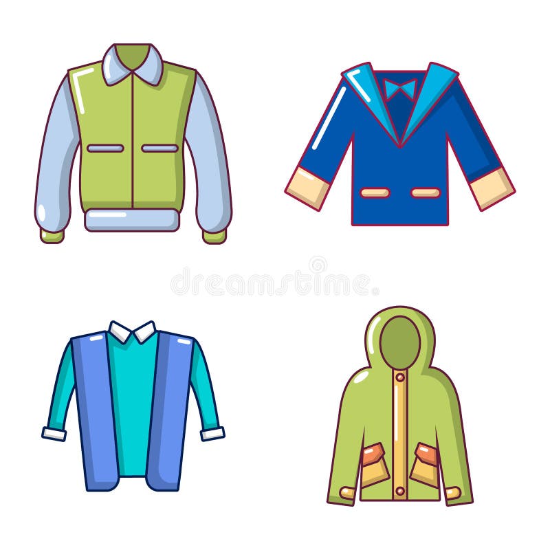 Jacket Icon Set, Cartoon Style Stock Vector - Illustration of female ...