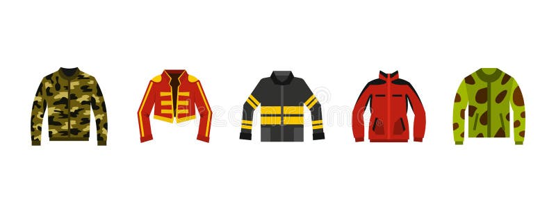 Jacket Icon Set, Flat Style Stock Vector - Illustration of casual ...