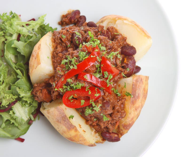 Jacket Potato with Chilli Con Carne Filling Stock Image - Image of food ...