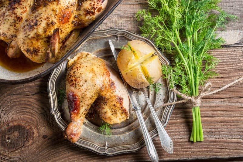 Jacket Potato with Dill and Roasted Chicken Stock Image - Image of herb ...