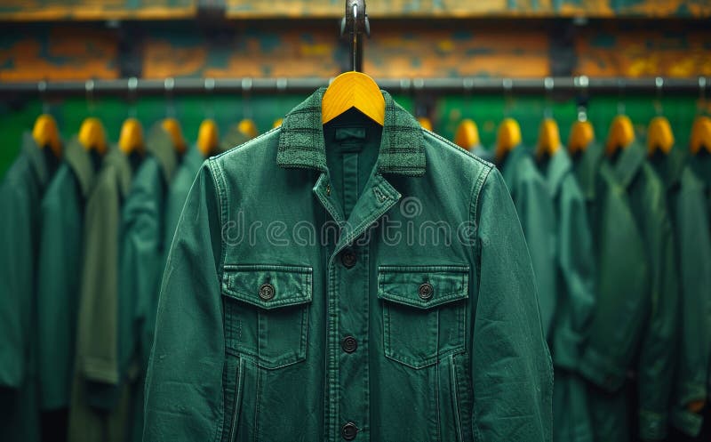 Jackets Hanging in Row in Sports Store Stock Illustration ...