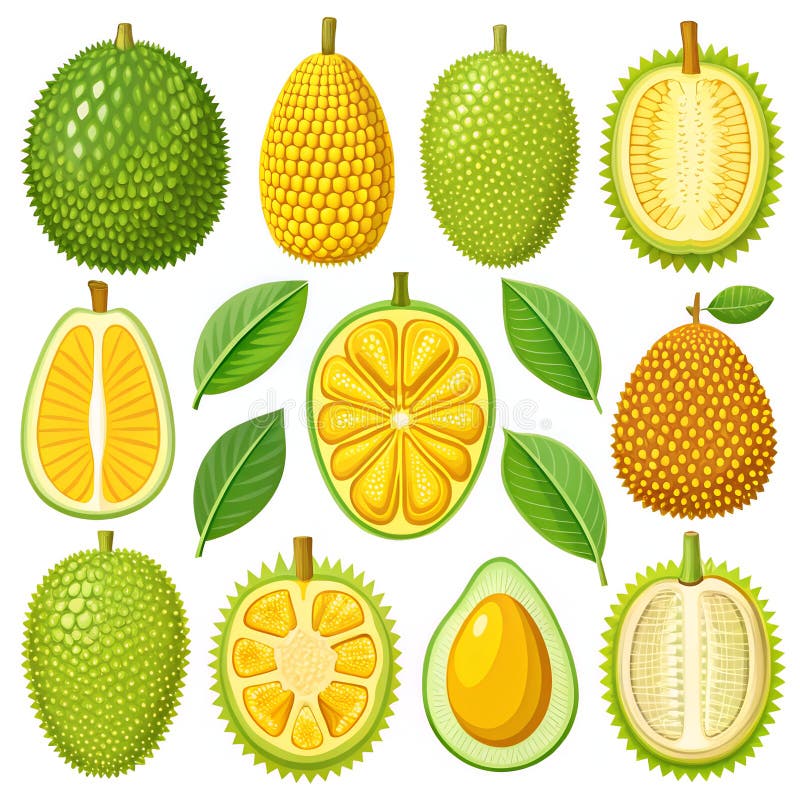 Jackfruit Icon Set in Flat Vector Style Stock Illustration ...