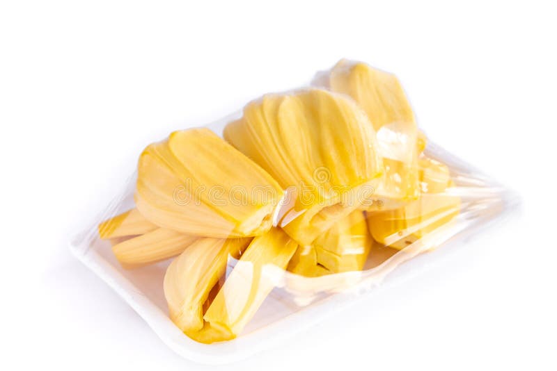 Jackfruit Packing in Foam Tray Wrapped with Plastic Isolate on White ...
