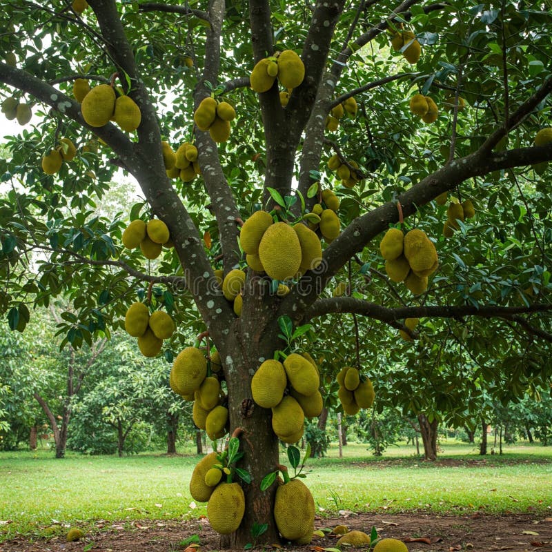 Jackfruit Tree Laden with Large, Bumpy Fruit. Stock Image - Image of ...